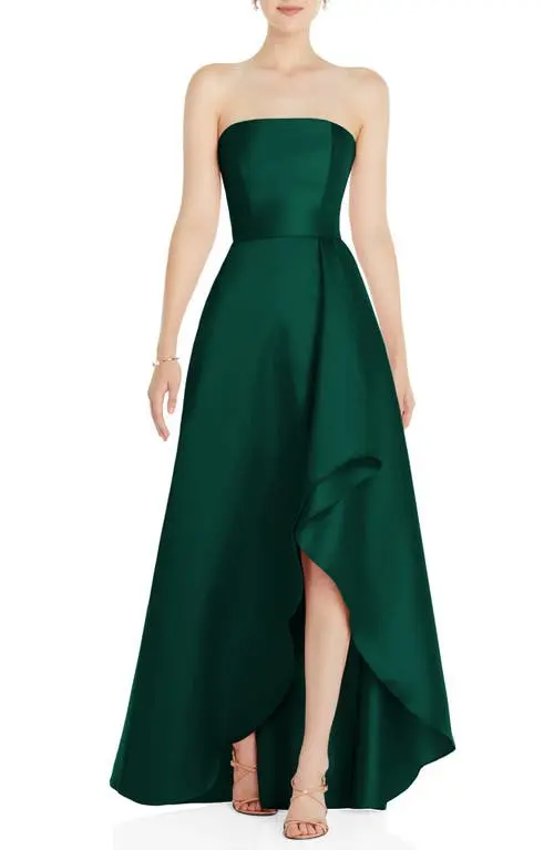 Alfred Sung Strapless Satin Gown - Hunter Green