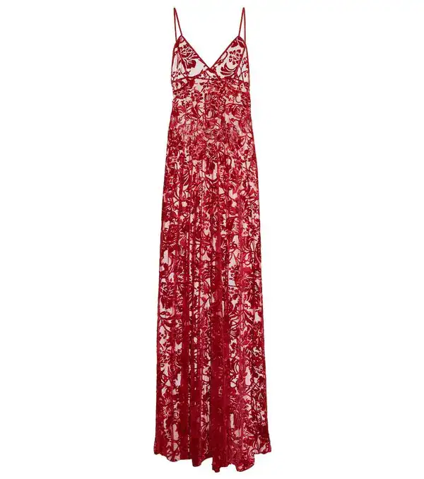 Norma Kamali Floral Devor Semi-Sheer Slip Dress In Red - 50% Off |  Editorialist