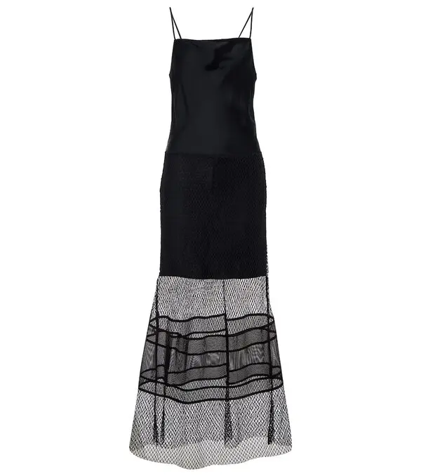 Helmut Lang Mesh-Trimmed Satin Slip Dress In Black - 50% Off | Editorialist