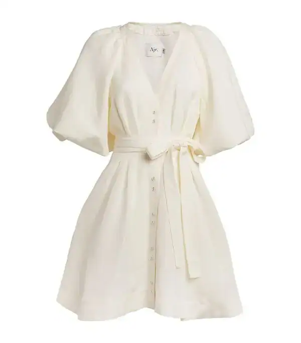 Aje Linen-Blend Belted Evermore Dress In White - 37% Off | Editorialist