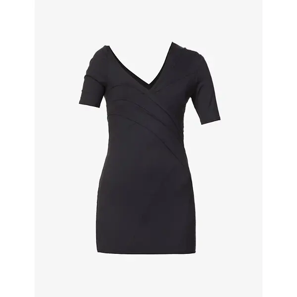 Weinsanto Fitted V-Neck Stretch-Woven Mini Dress - Black | Editorialist
