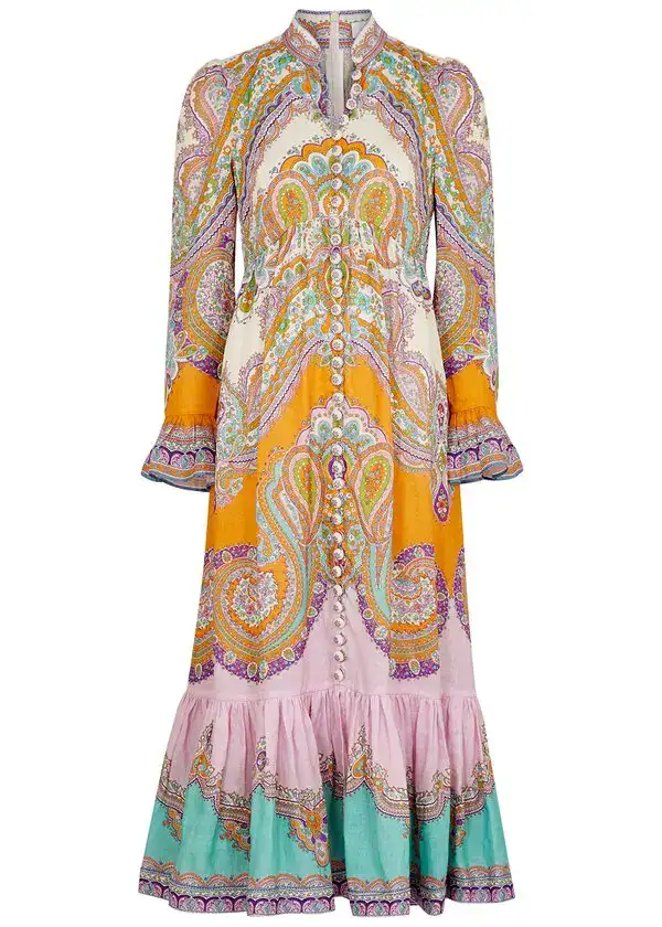 Zimmermann Lola Paisley-Print Linen Midi Dress - Multicoloured |  Editorialist