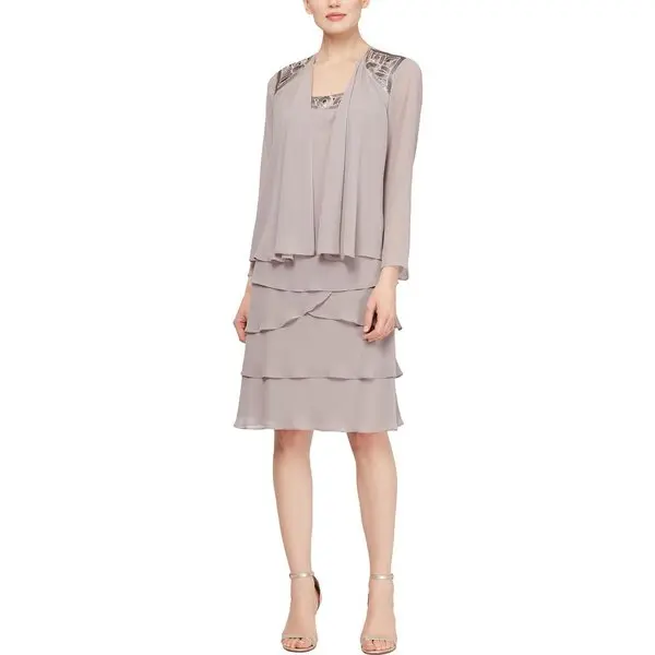 SL FASHIONS Sequin Chiffon Jacket Dress - Dmr