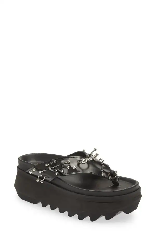 Sacai Pierced Platform Flip Flop In Black - 70% Off | Editorialist