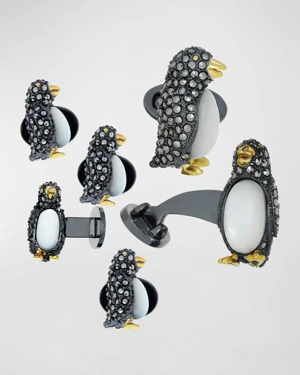 JAN LESLIE Marcasite Penguin Cuff Links Studs Set - One-color