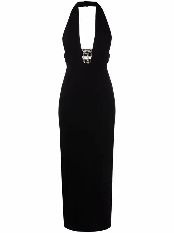 Saint Laurent Crystal-Embellished Halterneck Dress - Black | Editorialist