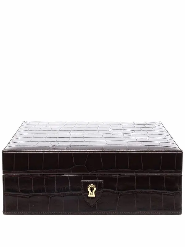 Aspinal Of London Crocodile-Effect Watch Box Brown Editorialist