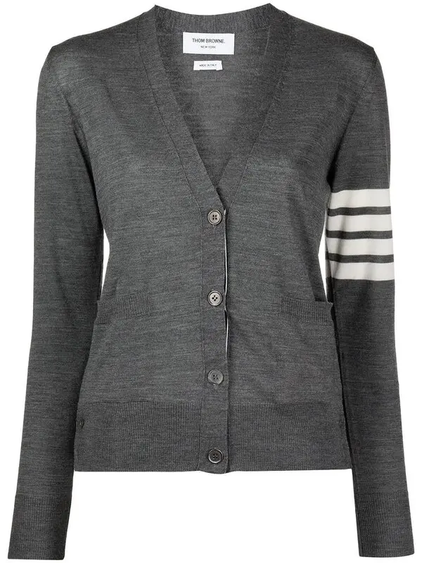 Thom Browne 4-bar Stripe V-neck Cardigan - Grey