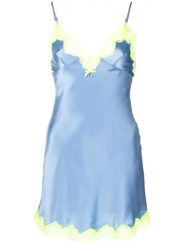 Alexander Wang Lace-Trim Silk Slip Dress In Blue - 55% Off | Editorialist