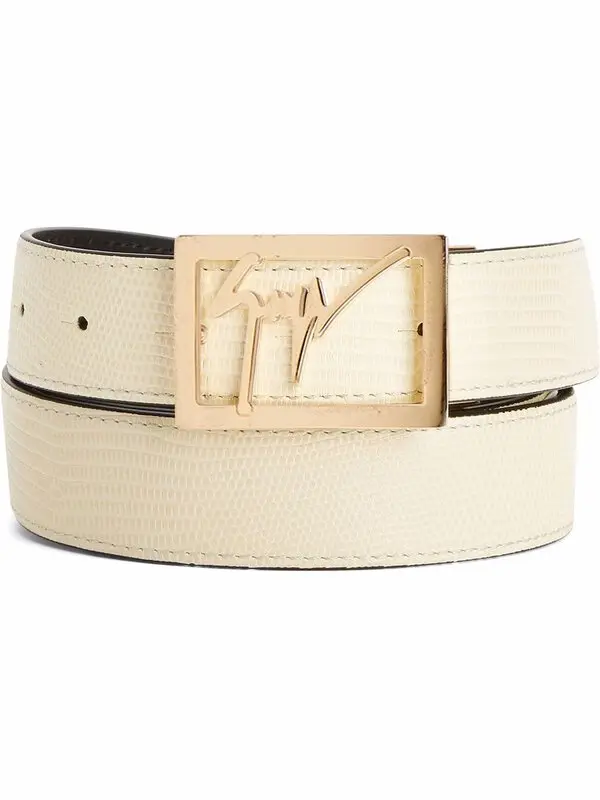 Giuseppe Zanotti Linum Logo-Buckle Leather Belt In Neutrals 60 - Main Image