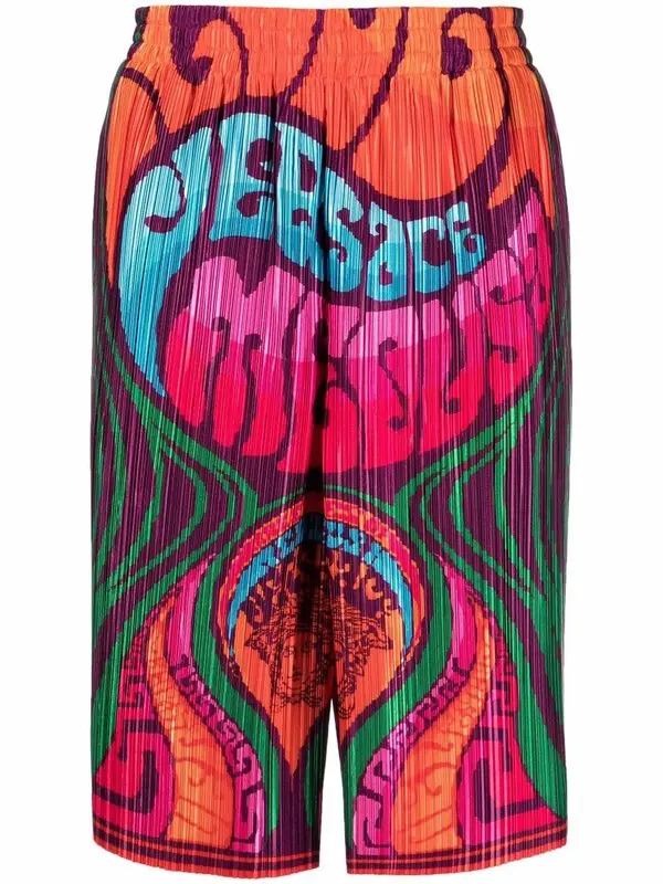 Versace Logo-print Pleated Shorts - Orange