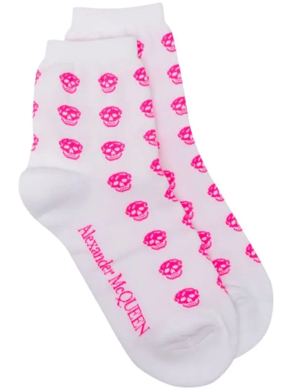 Alexander McQueen Skull-intarsia Ankle Socks - White