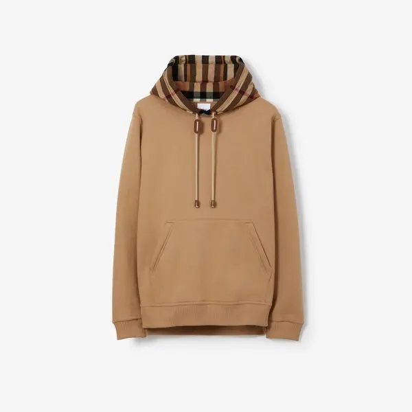 Burberry Check Trim Cotton Blend Hoodie - Camel