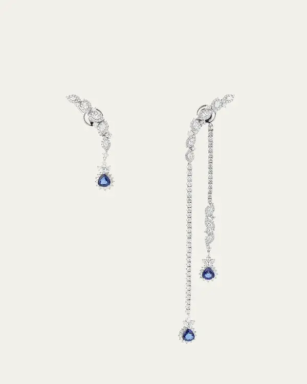 Yeprem Diamond And Sapphire Asymmetrical Drop Earrings