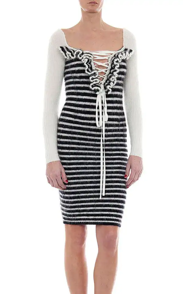 Philosophy Di Lorenzo Serafini Striped Lace-Up Wool-Blend Mini Dress  Black/White Only - Black,White | Editorialist