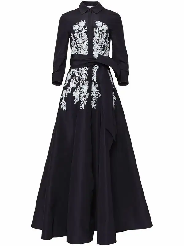 Carolina Herrera Embroidered Long-Sleeve Dress - Black | Editorialist