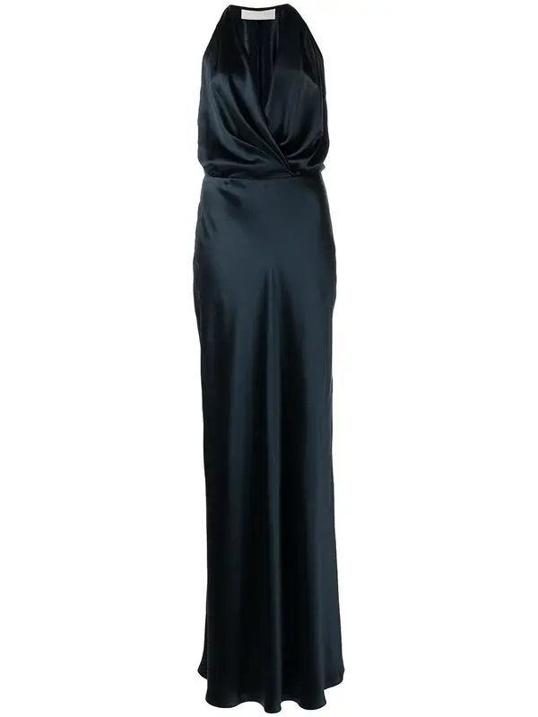 Michelle Mason Draped Halterneck Gown - Blue