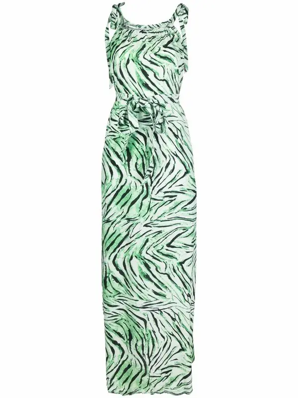 Essentiel Antwerp Bibye Zebra-Print Maxi Dress In Green - 34% Off |  Editorialist