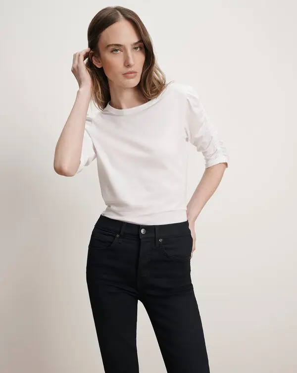 Veronica Beard Slub T-shirt With Ruched Sleeves - White