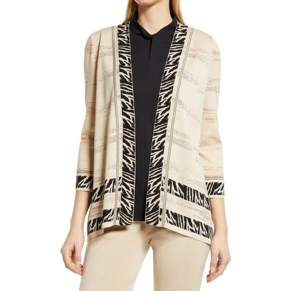 Ming Wang Zebra Trim Knit Draped Jacket