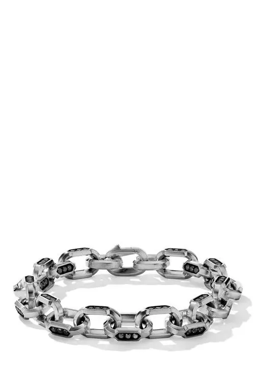 David Yurman Hex Chain Link Bracelet With Pavé Black Diamonds - Sterling Silver