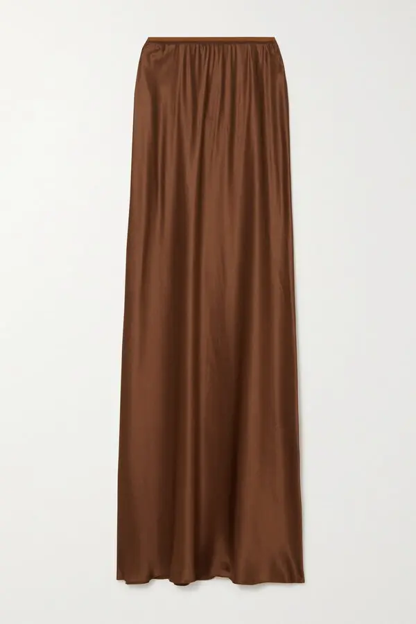 Victoria Beckham Silk-Satin Crepe Maxi Skirt In Brown 60% Off