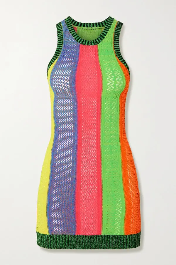 agr knit dress Color-Block Crochet-Knit Mini In Pink - 40% Off model-natalie