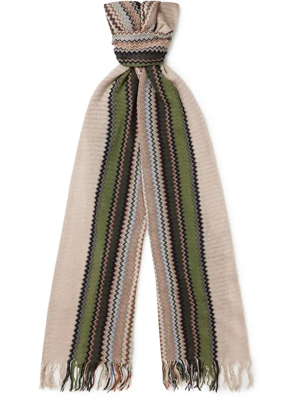 Missoni Fringed Cotton-Jacquard Scarf In Green 60% Off