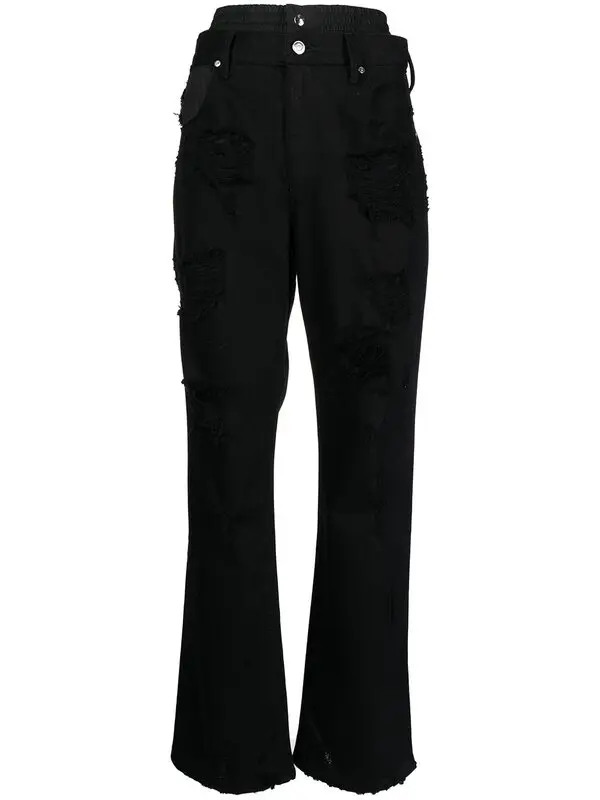 RtA Distressed Double-waistband Jeans