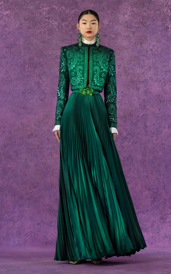 Andrew Gn Pleated Silk Maxi Dress Only - Green | Editorialist