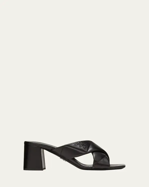 Prada Quilted Lambskin Crisscross Slide Sandals - Nero