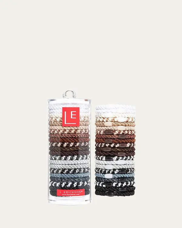 L. Erickson Set Of 21 Luxe Tube Grab & Go Pony Elastics - Nouveau Neutrals