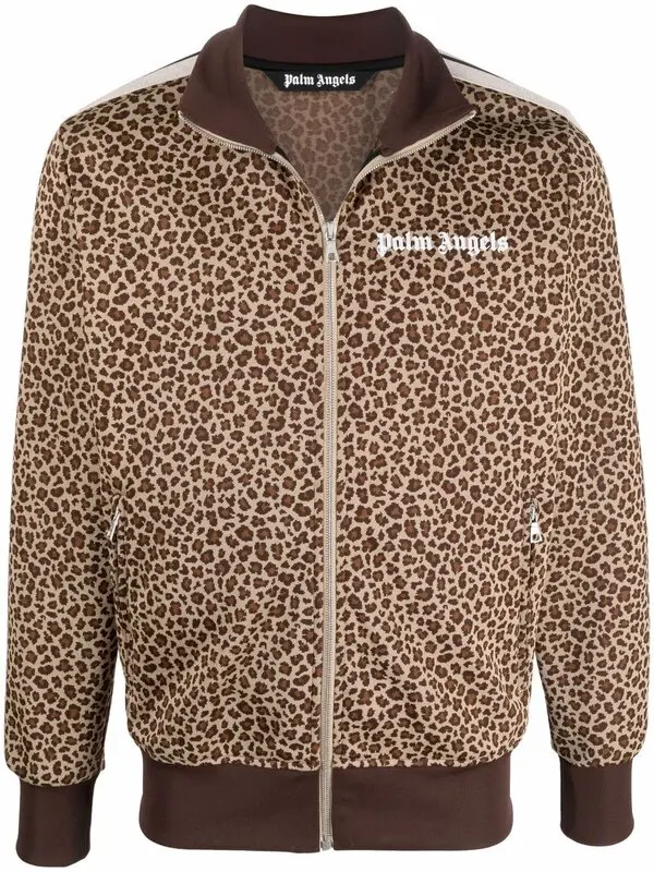 Palm Angels Leopard Jacquard Zipped Jacket - Neutrals