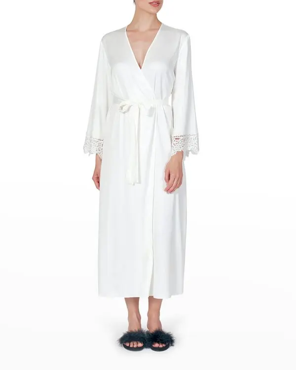 Rya Collection Rosey Lace-cuff Silk Robe - Ivory | Editorialist