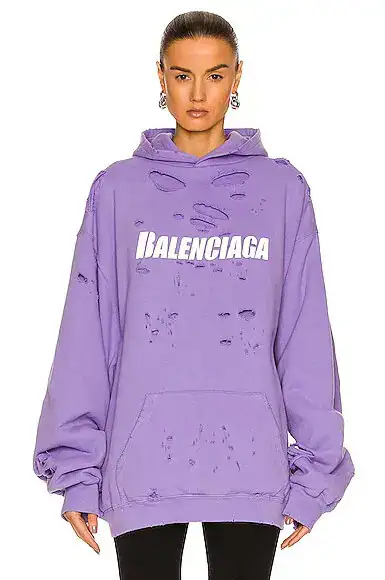 Balenciaga Caps Destroyed Hoodie In Purple In Light Purple & White 