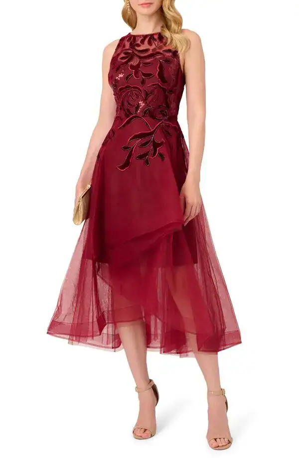 adrianna papell red cocktail dress Adrianna Papell Color Block Chiffon Dress - Red Multi