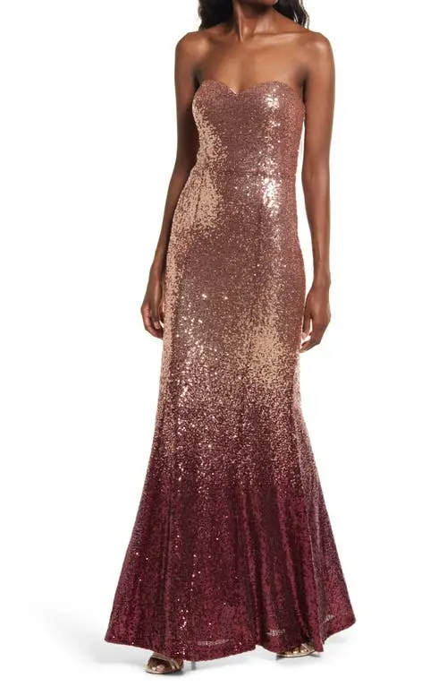 Lulus Kiss Me Ombr Sequin Strapless Dress In Burgundy And Rose Gold - 62%  Off | Editorialist