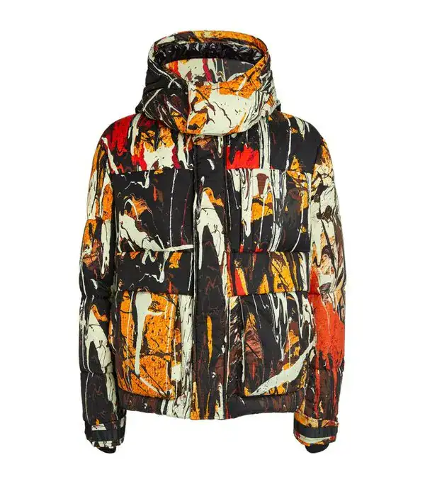Amiri Paint Splatter Puffer Jacket Orange Editorialist