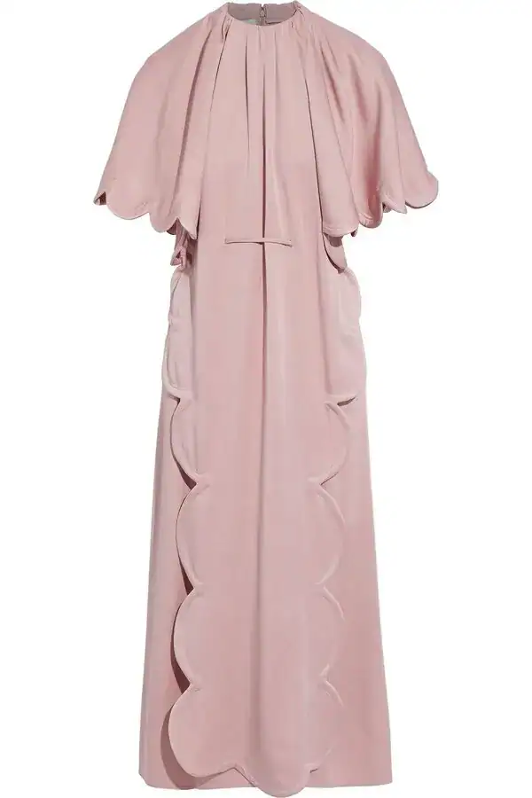 Valentino Garavani Belted Scalloped Satin-Crepe Midi Dress Pink In