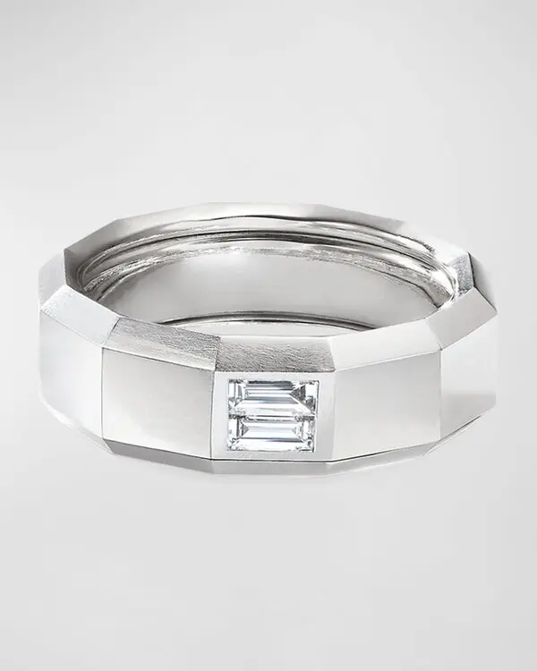 David Yurman 18k White Gold Faceted Band Ring With Diamonds - Silver