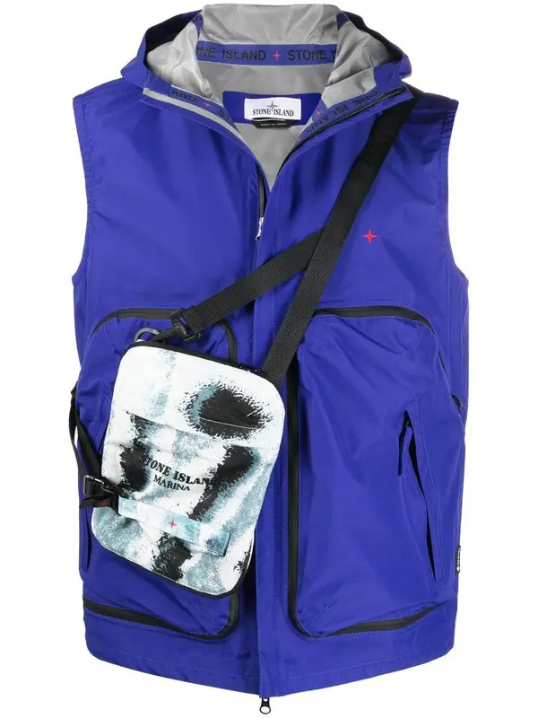 Stone Island Logo-embroidered Hooded Gilet - Blue
