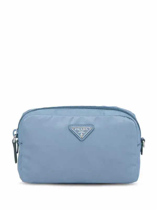 Prada Triangle-Logo Makeup Bag - Blue | Editorialist