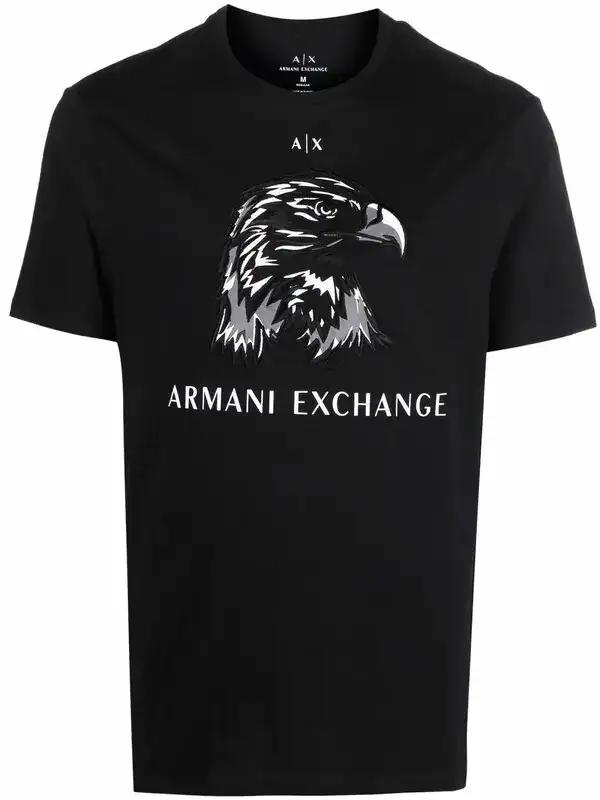 Armani Exchange Eagle-Embroidered Cotton T-Shirt Black