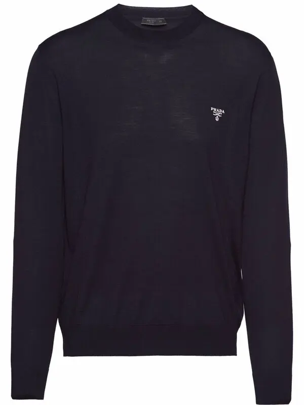 Prada Logo-embroidered Wool Jumper - Blue