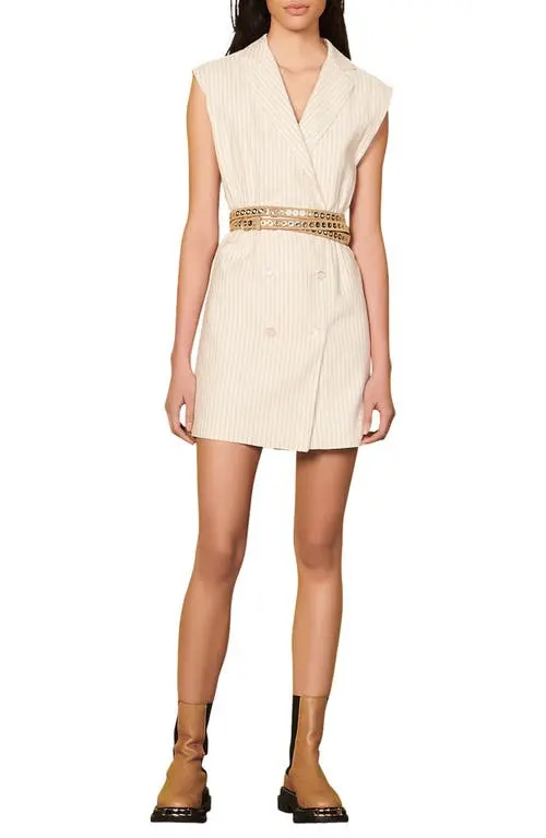 Sandro Cosima Pinstripe Sleeveless Linen Blend Dress In Ecru Dark Black -  70% Off | Editorialist