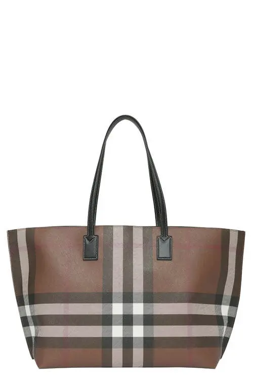 Burberry Medium Check E-canvas & Leather Tote - Dark Birch Brown Chk