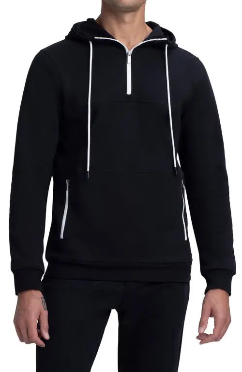 Bugatchi Quarter Zip Cotton Blend Hoodie - Black