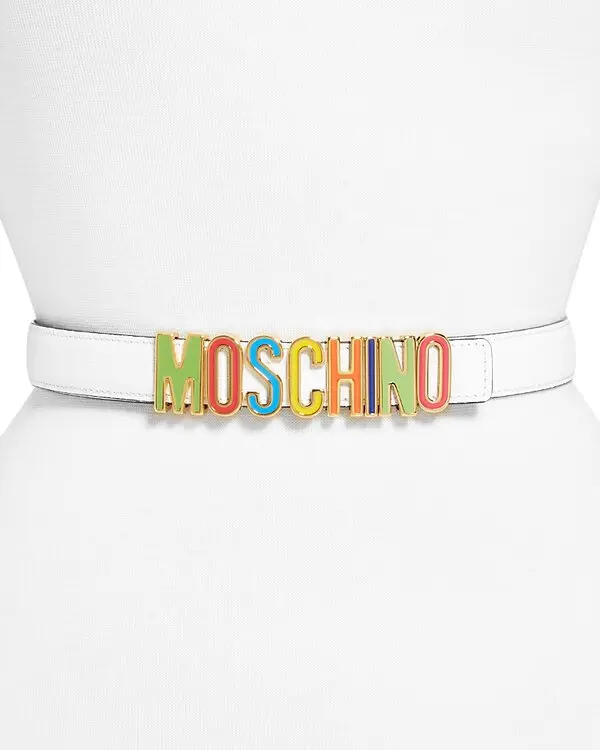 Moschino Rainbow Logo Leather Belt - White Multi | Editorialist display picture 1