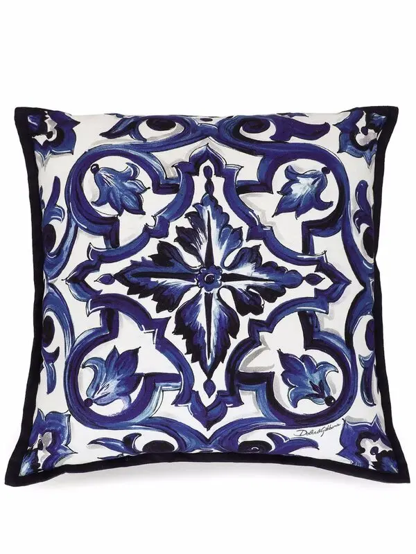 Dolce & Gabbana Small Blu Mediterraneo-print Canvas Cushion