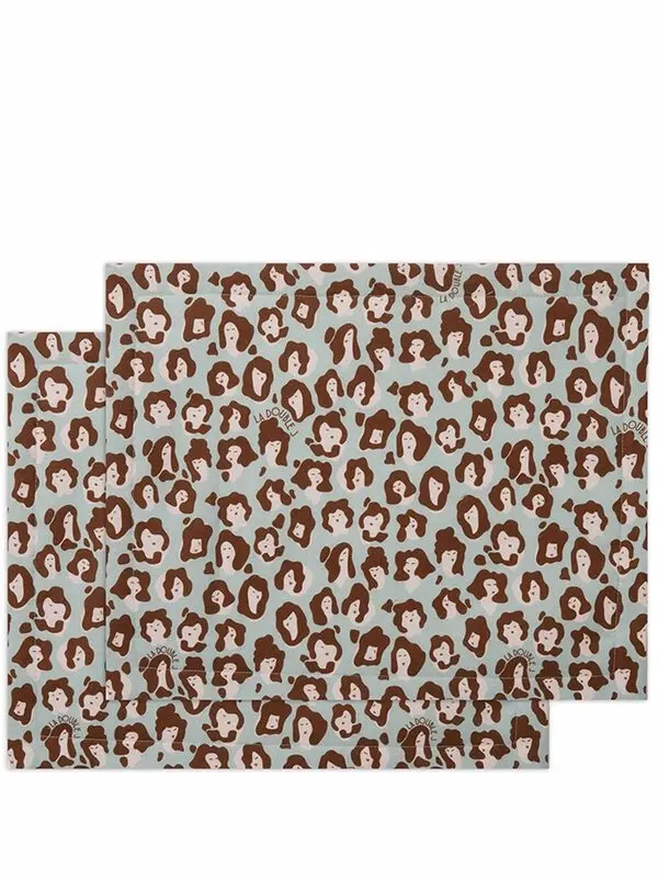 La DoubleJ Set Of 2 Lady Leopard-print Table Mats - Grey